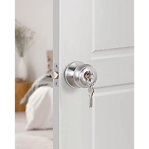 GITRANG (3 Pack Door Knobs Interior Keyed Difference Entry Front Bedroom Doorknobs with Lock Flat Ball Handle Lock Sets in Satin Nickel
