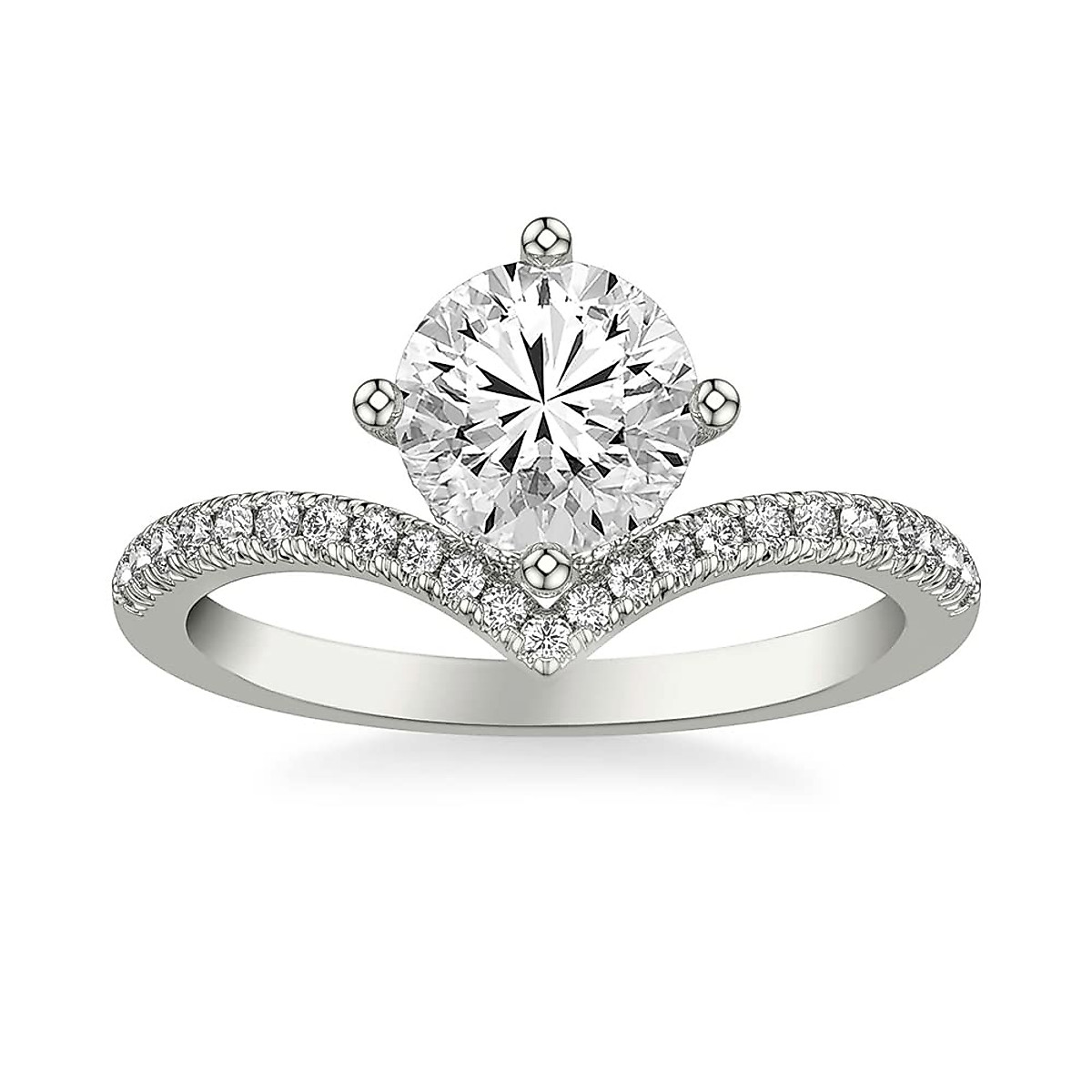 1 Carat Round Cut Moissanite Engagement Ring for Women, 14k Yellow Gold Brilliant Pavé V Shaped Wedding Promise Ring Anniversary Christmas Gift for Her Free Engraved