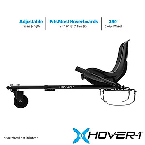 Hover-1 Buggy Attachment | Compatible with Most 6.5" & 8" Electric Hoverboards, Hand-Operated Rear Wheel Control, Adjustable Frame & Straps, Easy Assembly & Install