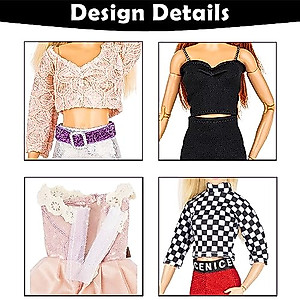 Keysse New Modern Doll Clothes and Accessories - 39 Items Gift Set , 10 Sets Modern Series Fashion Outfit Include 5 Dresses, 5 Top 5 Pants and 3 Swimsuit, 22 Accessories