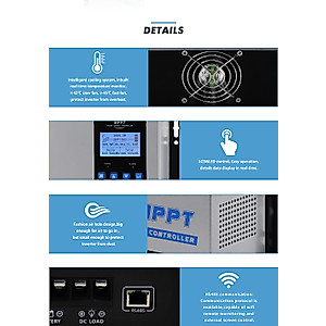 Ampinvt Solar Charge Controller 12v/24v/36v/48v Battery auto, max 150v Solar Input Compatible with Sealed, Gel, Flooded, and Lithium Batteries (AP-40A)