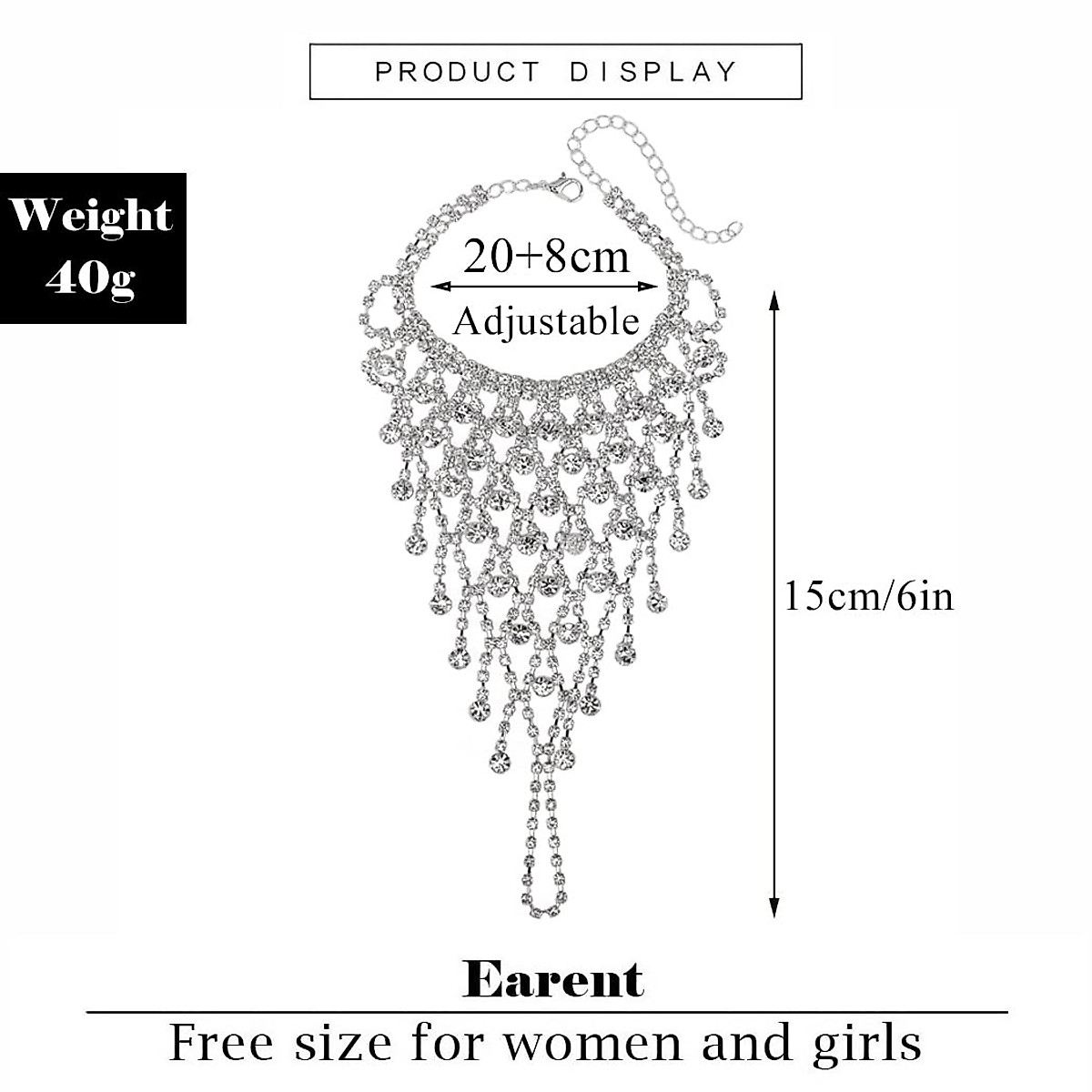 EARENT Rhinestone Bracelet Ring Silver Hand Chain Crystal Bangle Finger Ring Bracelets Wedding Hand Harness Hand Accessories for Women