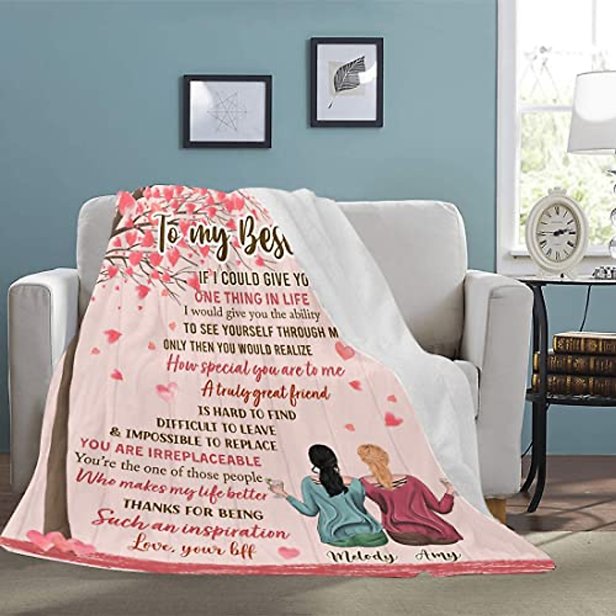 Best Friend Blanket Custom Name - Customized to My Bestie I Love You Throw. Personalized Birthday Friendship Gift for Women, Teen Girls, Besties, Sister - Long Distance BFF Gift (Pink, Fleece)