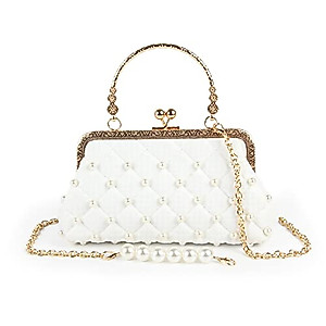 Emprier Women Beaded Evening Handbag Pearl Decoration Cute Clutch Purse Small Bridal Wedding Tote Bags