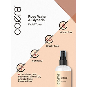 Coera Rose Water & Glycerin Spray for Face | 8 fl oz | Hydrating Facial Toner and Moisturizing Mist for Skin and Hair | Free of Parabens, SLS, & Preservatives | Packaging May Vary