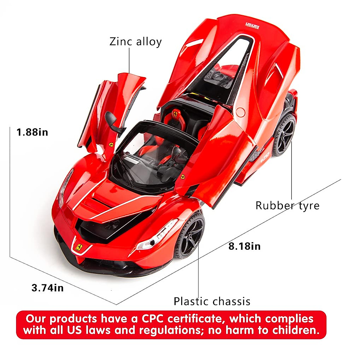 BDTCTK 1/22 Compatible for Ferrari Car Model Pull Back Car with Sound and Light for Kids Boy Girl, Vehicles Diecast Cars Model(Red)