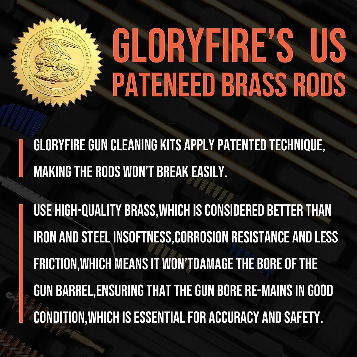 GLORYFIRE Elite Gun Cleaning Kit for Handgun Shotgun Rifle Cleaning Kit for All Guns with Reinforced and Lengthened Rods, Cotton Mop, High-end Double Head Brushes, Bronze Brushes with Steel Wire