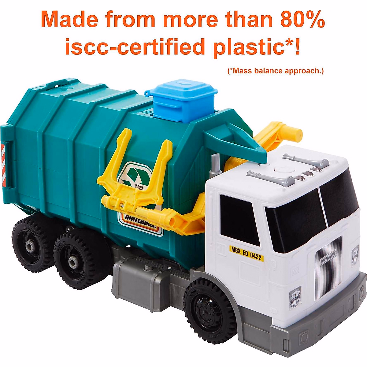 Matchbox 15-inch Recycling Truck, Lights & Sounds, Toy Cards for Kids Made from 80% ISCC-Certified Plastic* (*Mass Balance Approach)