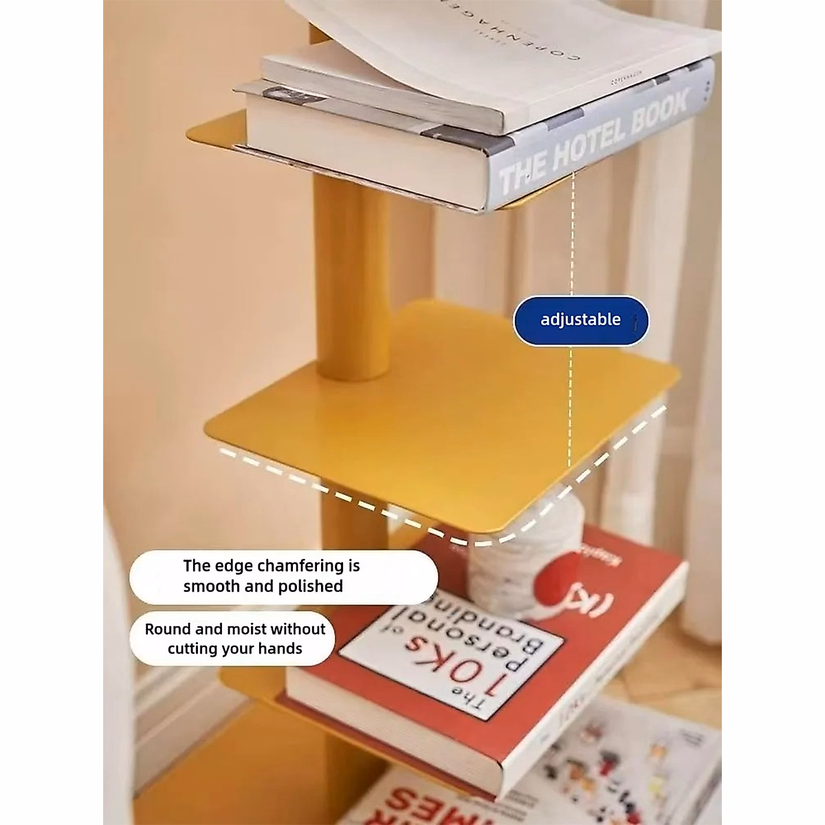 YCHMYYXGS 9 Tier Spine Bookshelf, Rotating Bookshelf, Height-Adjustable Rotating Vertical Spine Book Tower, for Living Room, Bedroom, Study Room, Home Theater, etc (Yellow)