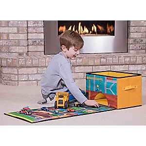 Clever Creations Collapsible Toy Storage Organizer and Play Mat for Kids - Perfect Toy Chest for Organizing Books, Toys, Games, and more - Construction Site Theme