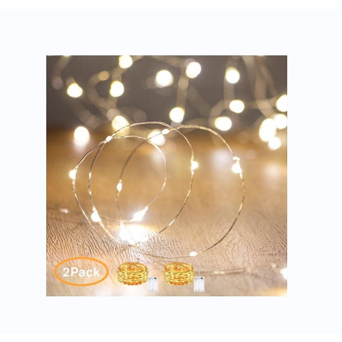 XINKAITE Waterproof LED Fairy String Lights Starry,Battery Operated String Lights no Timer for Indoor&Outdoor Decoration Wedding Christmas Holiday. (Warm White, 10Ft/2pc)