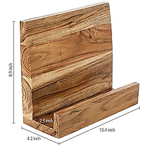 MyGift Tabletop Wooden Cookbook Stand, Solid Acacia Wood Recipe Book Holder, Countertop Tablet Easel Stand