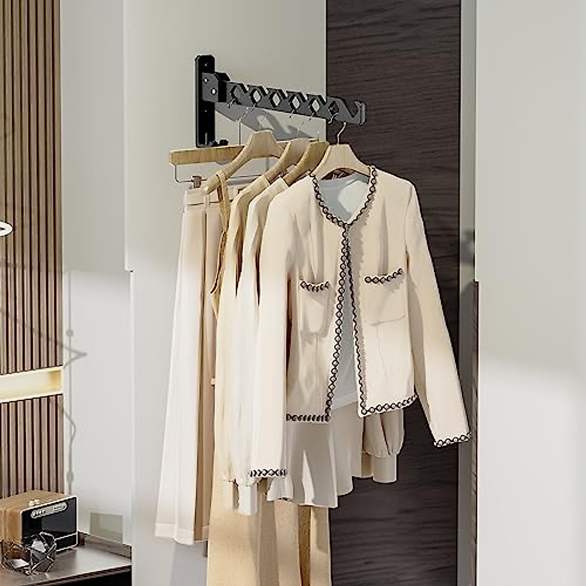 dancrul Wall Mounted Drying Rack Clothing Foldable for Laundry Room, Clothes Drying Rack Folding Indoor, Matte Black