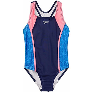 Speedo Girls Racerback Sport Splice One Piece Swimsuit (Navy, Large 12/14)