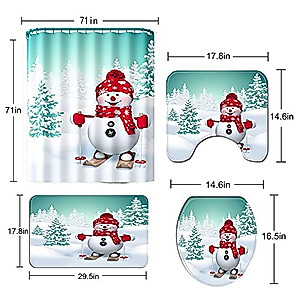 NEWSUYAA 4PCS Christmas Bathroom Decorations Sets Shower Curtain Toilet Seat Cover Rugs Sets Xmas Santa Claus Pine Tree Snowman Gnome Bathtub Decor (A3)