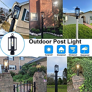 YaoKuem Outdoor Post Light, Pole Lantern, E26 Base 60W Max, Metal Housing Plus Glass, Wet Location Rated, Bulbs not Included, Matte Black, 1 Pack