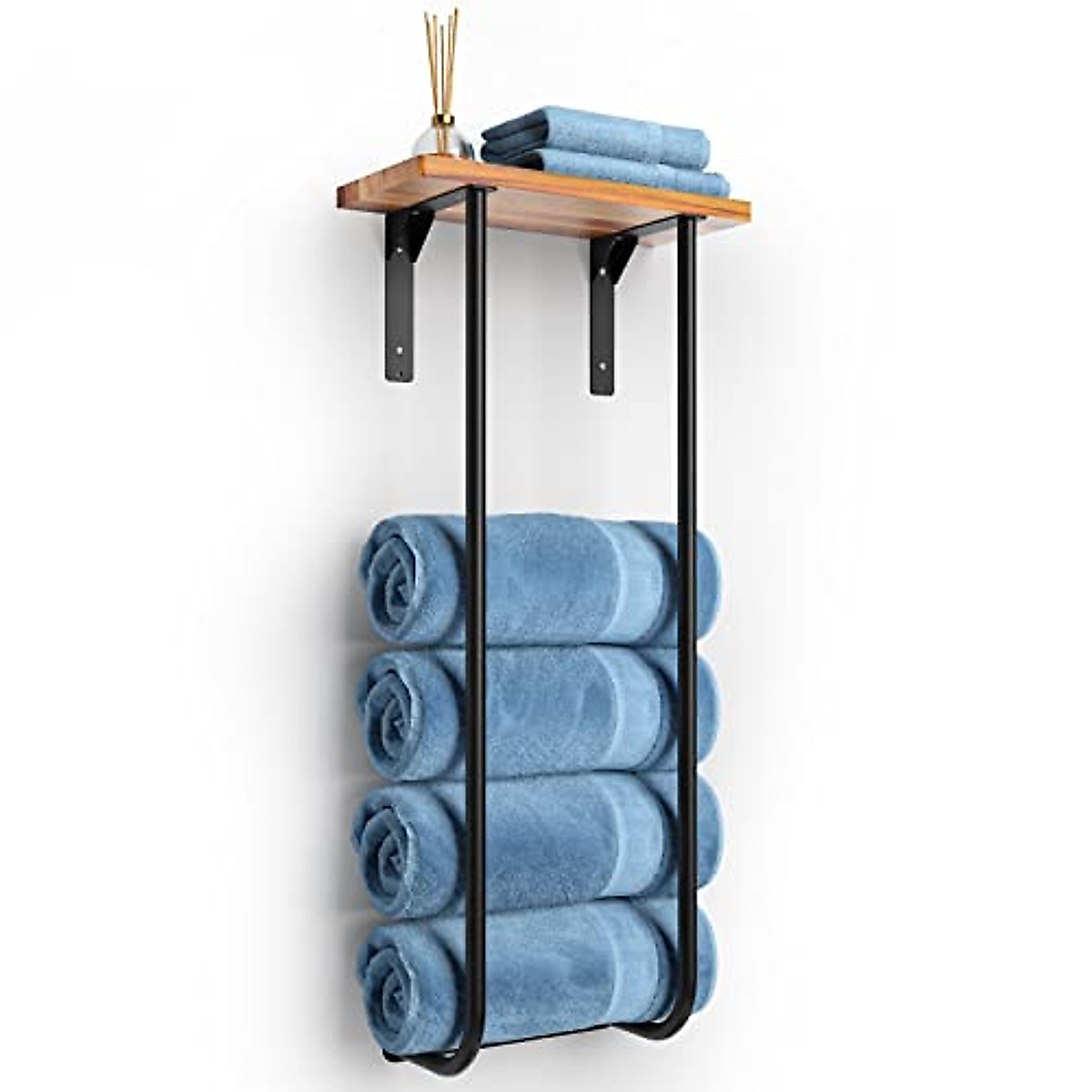 Towel Racks for Bathroom Wall Mounted, G.a HOMEFAVOR Towel Holder, Metal Towel Rack with Wooden Shelf for Small Bathroom Organizer Decor or RV Camper