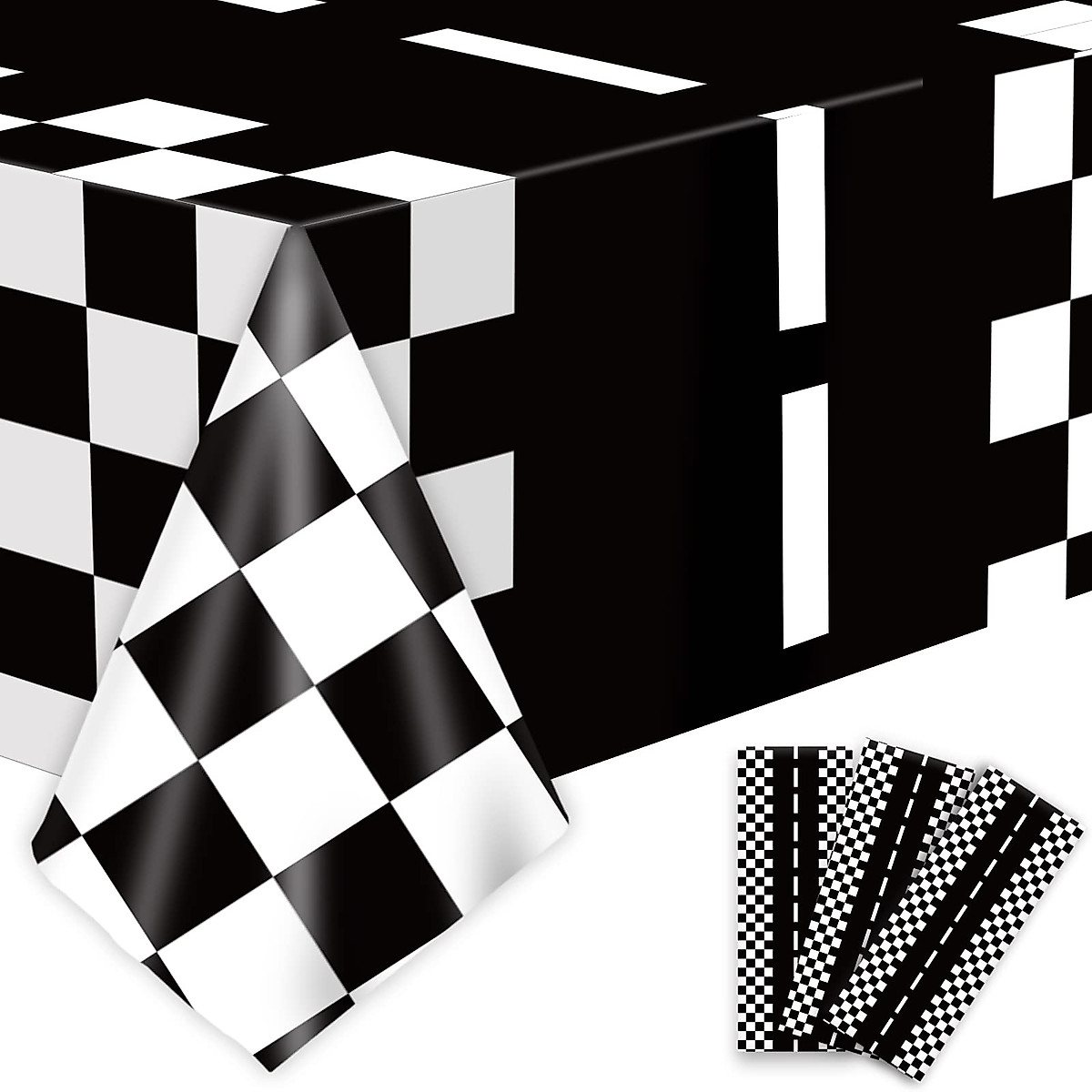 3pcs Race Car Birthday Party Supplies Two Fast Birthday Decorations Racing Checkered Flag Plastic Tablecloth Table Cover for Boys Two Fast Birthday Baby Shower Decor