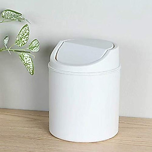 Emivery Plastic Desktop Mini Waste Can with Swing Lid Tiny Trash Can Trash Bin Pencil Holder for Desk Car Office Kitchen,White