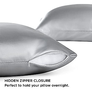 Bedsure Satin Pillowcase for Hair and Skin - Grey Zipper Pillow Cases Queen Size Set of 2, Similar to Silk Pillow Cases, Silky & Super Soft Cooling Pillow Covers, Gifts for Her or Him, 20x30 Inches