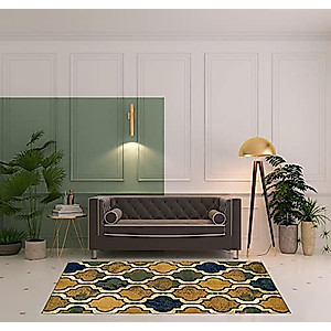 5' X 8' Green Quatrefoil Power Loom Distressed Stain Resistant Area Rug