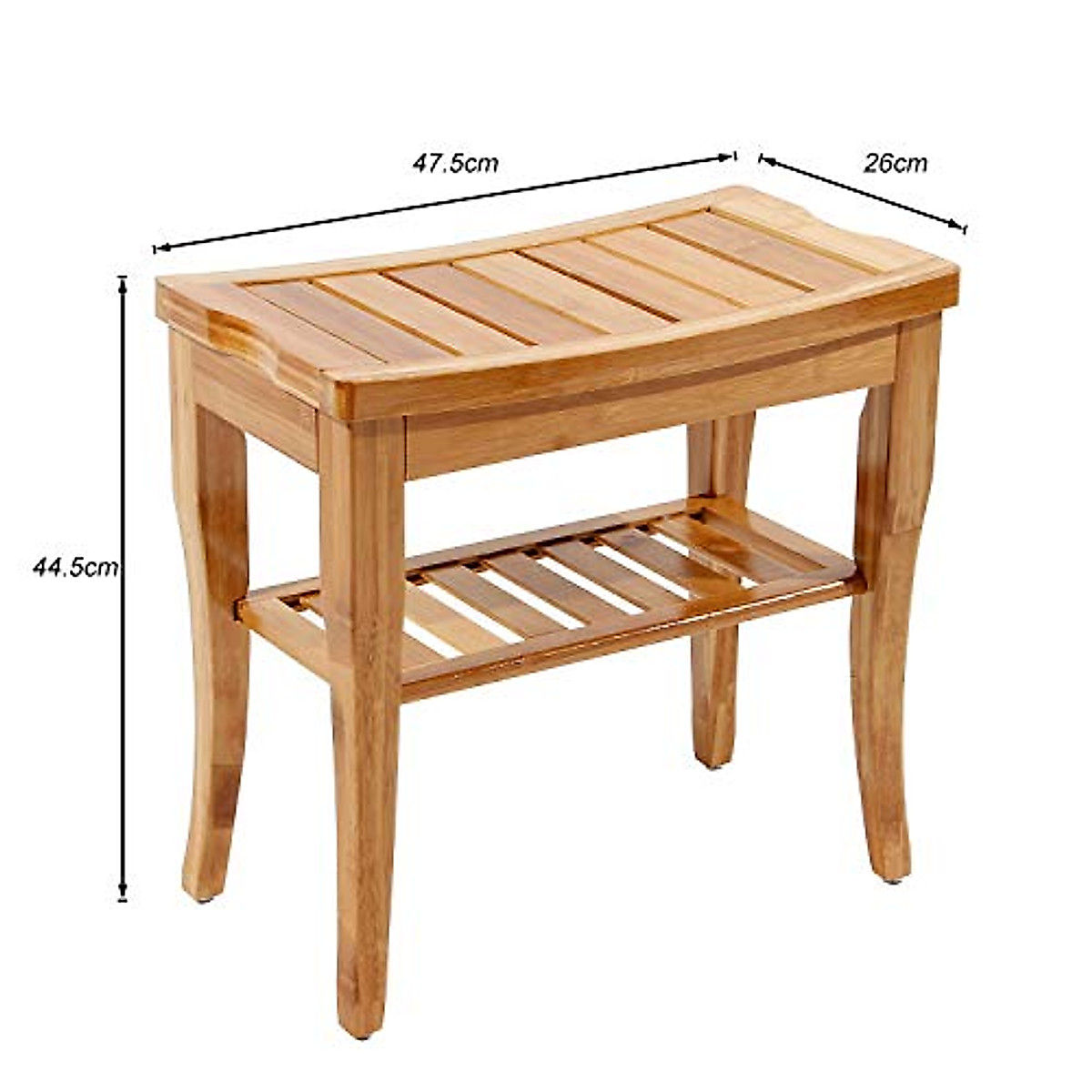 soges Bamboo Shower Bench, Waterproof Shower Stool with Storage Shelf, Wood Bath Organizer Seat, KS-HSJ-04