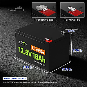 XZNY Compact 12V 18Ah LiFePO4 Lithium Battery, 3000+ Cycles 12 Volt Lithium Battery Built-in 20A BMS, 12V 18Ah Battery for Garmin Fish Finder Battery, Power Wheels, Mobility Scooter, Lighting Supply