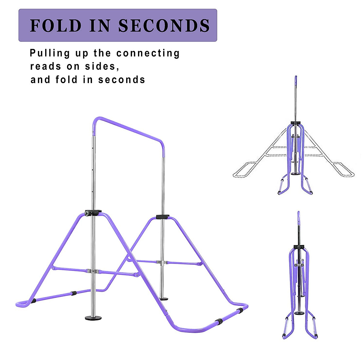 Bighaki808 Gymnastics Bars Kids Training Bars for Home, Folding Horizontal Bars with Adjustable Height Expandable Gymnastics Equipment Junior Kip Monkey Bar for Girls & Boys (Purple)