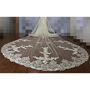 FAIOKAVER Wedding Veils Cathedral Long Floral Sequins Lace 5 Meters 1 Tier with Comb