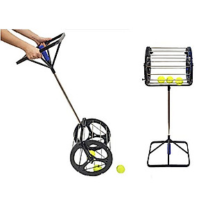 CHAOFAN 2 in 1 Tennis Balls Pickup Automatic Balls Receiver with Handle for Storage Adjustable Height Hold Up 55 Tennis Balls