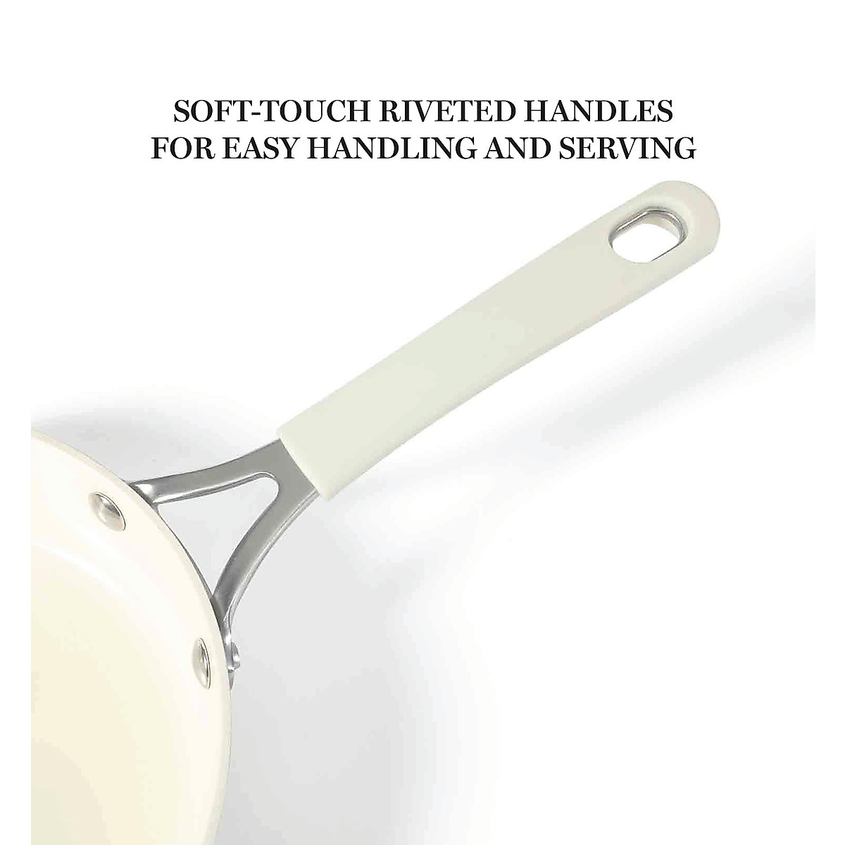 Martha Stewart Heathland Premium Nonstick PFA Free Ceramic Interior 10-Piece Tapered Aluminum Cookware Set - Linen White