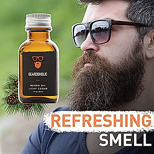 Beardoholic Premium Quality Beard Oil and Leave-in Conditioner, Softener - 100% Pure Organic Natural, Light Cedar Scent - Beard Growth and Stops Itchiness - Jojoba and Argan Oil