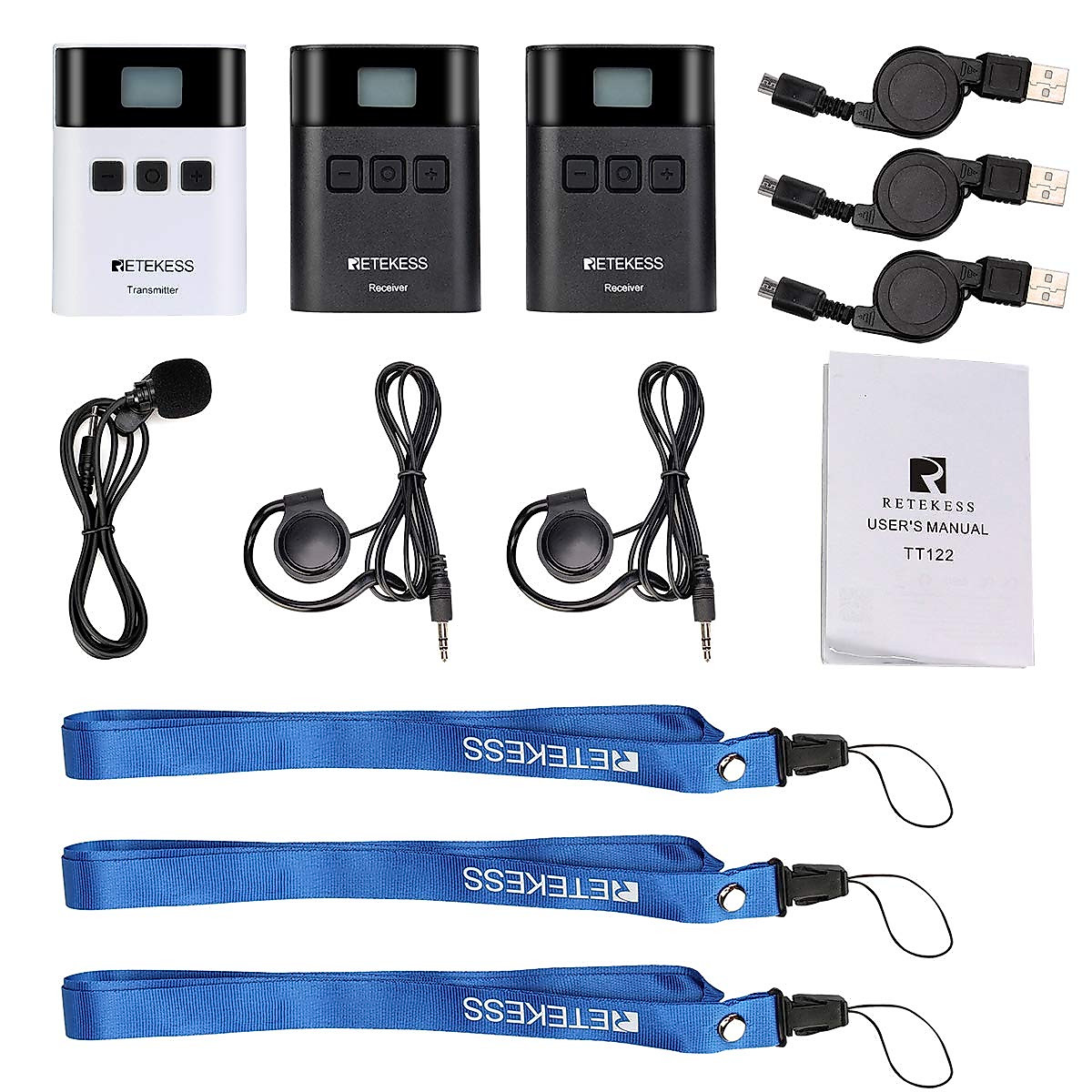 Retekess TT122 Church Translation System, Wireless Tour Guide System, One Key Mute, Crystal-clear Reception, Assistive Listening Devices for Court Interpretation(1 Transmitter 2 Receivers)