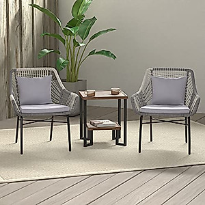 Amazon Basics Outdoor All Weather Rope Club Chair with Steel Frame and Cushions - 2 Pack, Gray