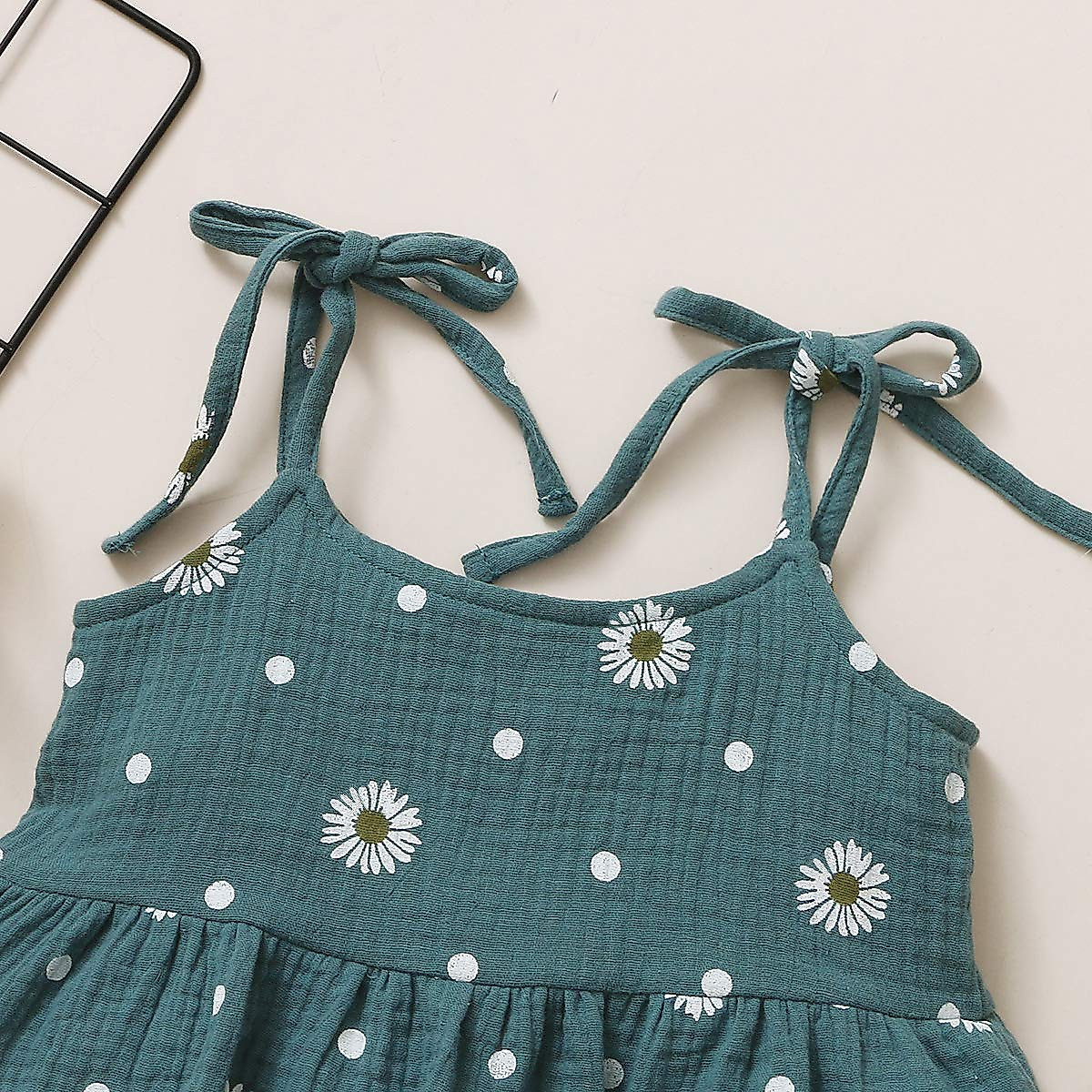 Jeinxcn Toddler Baby Girl Summer Clothes Daisy Floral Print Halter Ruffle Tank Tops Shorts Outfits set 2-3T Green