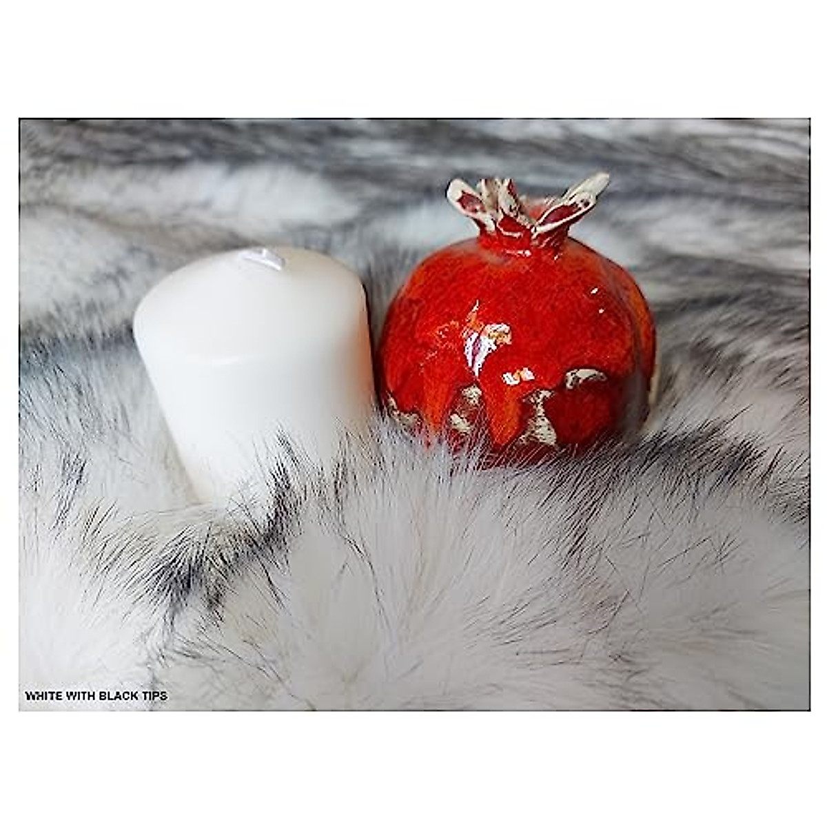 LAMBZY USA Faux Fur Bedroom Rug - Soft Hypoallergenic Silky Shag Area Rug | Luxury Carpet Rug for Sofa, Living Room and Kids Room (Quarto 4 Pelts 3’6”x5’6”, White/Black Tips)