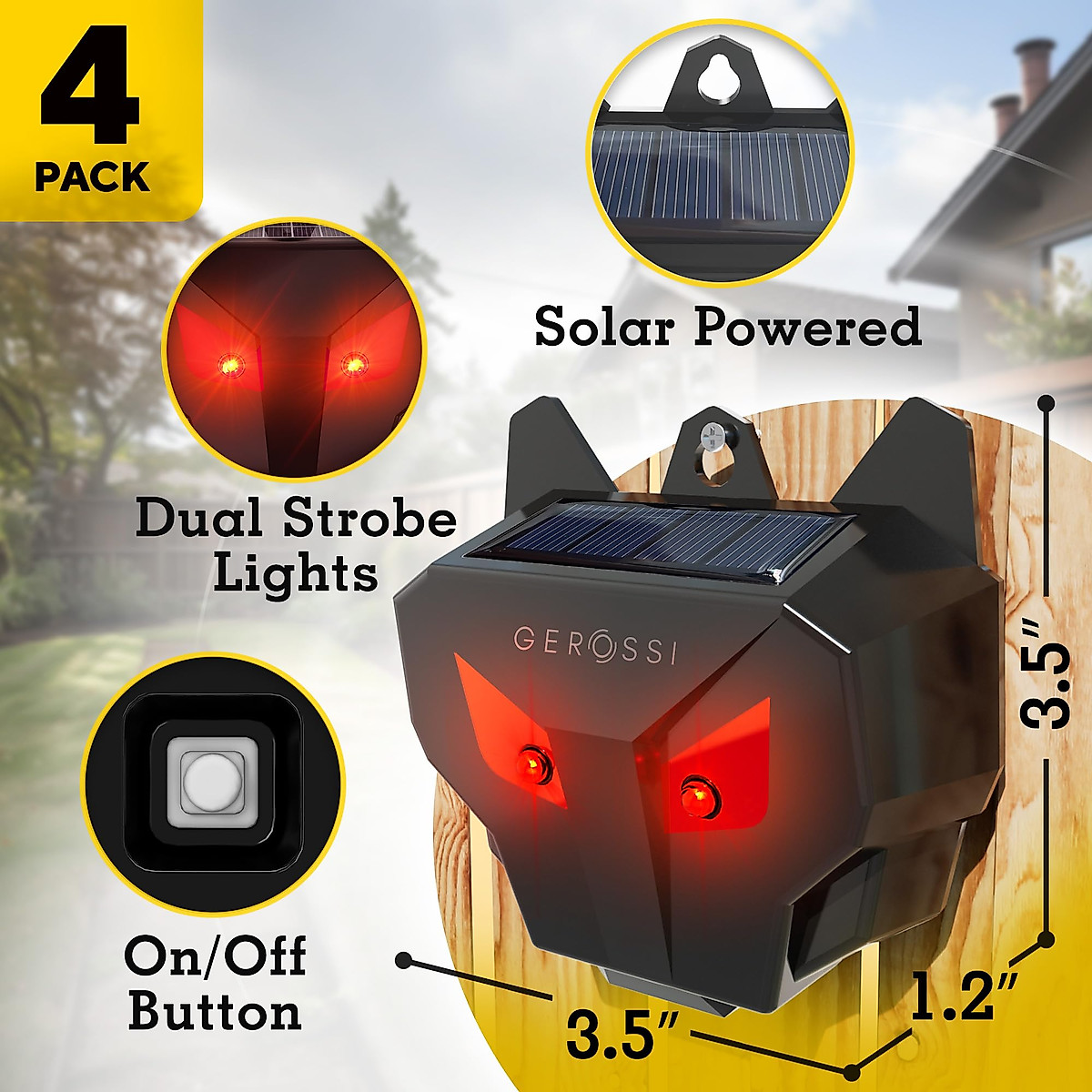 Solar Nocturnal Animal Repeller 4 Pack - Effective Repellent Device for Coyote, Deer, Fox, Raccoon, Skunk - Powerful Outdoor Coyote Deterrent - Predator Lights for Chicken Coop, Farm, Yard, Garden