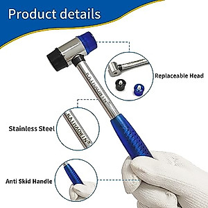 Rubber Hammer-KAIHAOWIN-25mm Small Rubber Mallet-Double Face Hammer with Soft/Hard-Anti-Slip Stainless Steel Ergonomic Grip with Low Recoil for Household Project Camping Woodworking without Damage