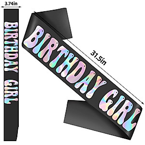 Generic Birthday Girl Sash with Iridescent Foil - Black Birthday Sash for Women - Happy Birthday Sash for Official Teenager Sweet 16, 18th 21st 30th 40th 50th or Any Other Bday Party