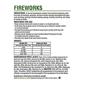HomeoPet Fireworks, Safe and Natural Loud-Noise Anxiety Relief for Dogs, Cats, and Other Small Animals, Calming Care, 15 Milliliters