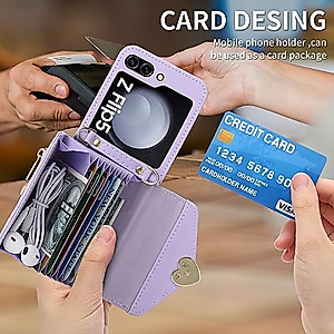 phone flip case Compatible with Samsung Galaxy Z Flip 5 Case with Card Holder and PU Leather Wallet Case Compatible with Women Girls 360 Shockproof Full Body Protection Bumper Shockproof Flip Case pho