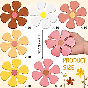 60 Pieces Retro Flower Shaped Cutouts Groovy Retro Hippie Paper Cut Party Decoration Daisy Paper Flower Cutouts for Party Craft Wall School DIY Spring Summer Birthday Home 4.33 Inch, 6 Styles