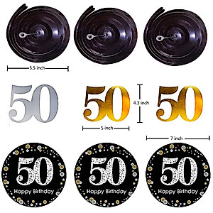 Black Gold Birthday 50 Hanging Swirls Decorations,Happy 50th Year Old Birthday Swirls Supplies,Fifty Birthday Party Hanging Swirl Happy Birthday Sparkling Celebration
