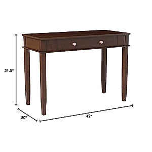 SIMPLIHOME Carlton SOLID WOOD Transitional Modern 42 inch Wide Home Office Desk, Writing Table, Workstation, Study Table Furniture in Dark Tobacco Brown with 1 Drawer