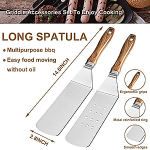 ROMANTICIST 15PC Professional Griddle Accessories Set with Smash Burger Press, Stainless Steel Grill BBQ Spatula Set, Complete Flat Top Grill Tools Kit for Men Women Indoor/Outdoor Hibachi Grilling