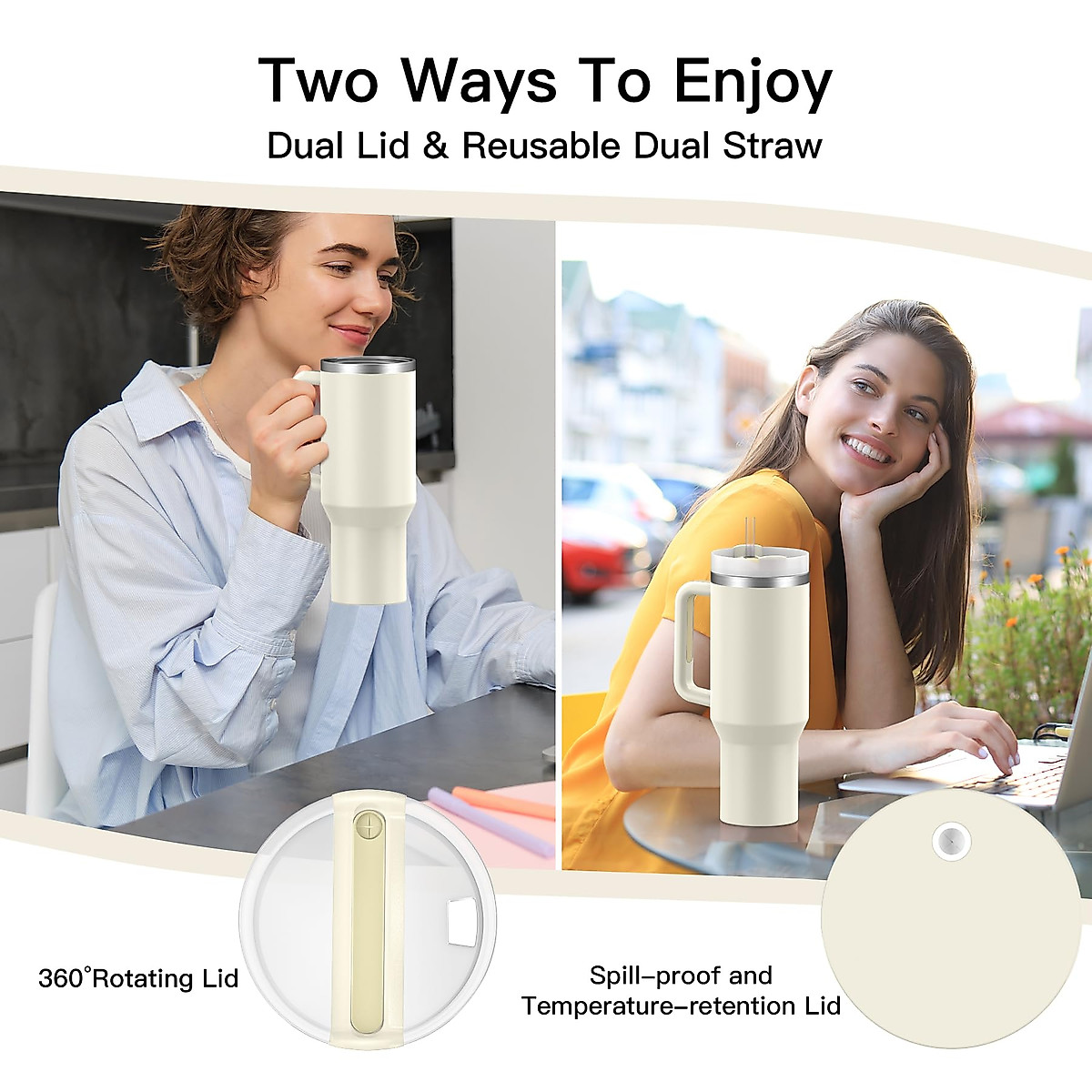 Bailkind 40oz 1180ml Tumbler With Straw and Lid X2, Spill-Proof Double Wall Stainless Steel Vacuum Insulated Cup Travel Flask Mug With Handle for Water, Iced/Hot Tea or Coffee