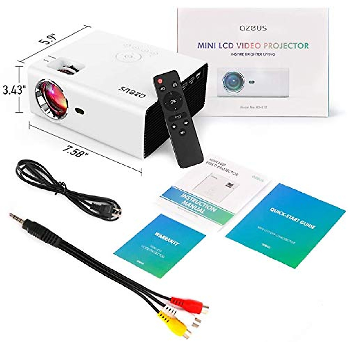 AZEUS RD-822 Mini Projector, 7600 Lux Portable Movie Projector, Support 1080P and up to 200'' Display, Compatible with HDMI, PS4, VGA, AV, USB, Laptop, Phone, TV Box [2021 Upgrade Model]