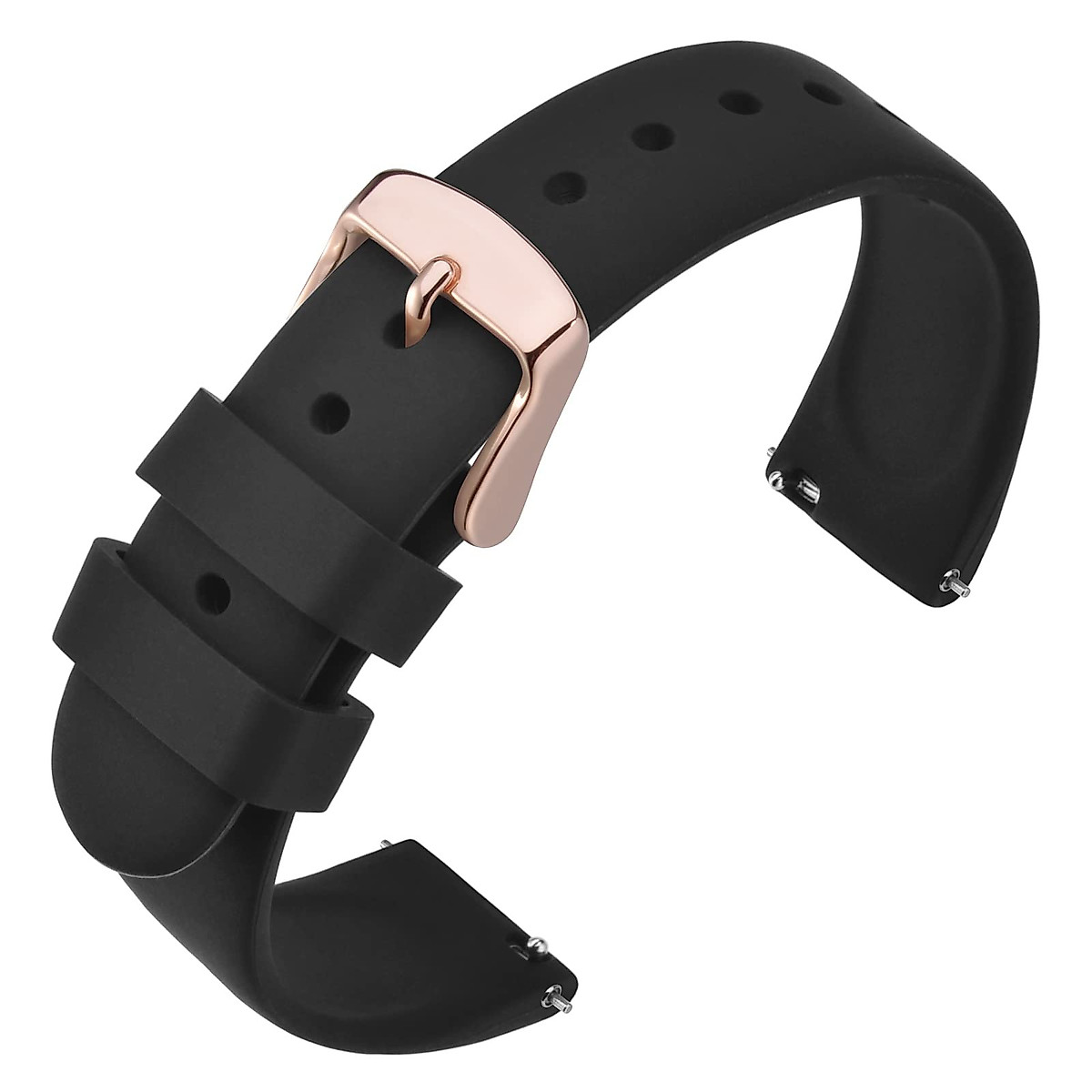 ANNEFIT Watch Band, Silicone Quick Release Soft Rubber Replacement Watch Strap 18mm with Rose Gold Buckle (Black)
