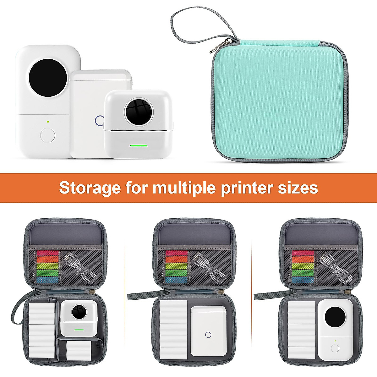 HUIJUTCHEN Mini Printer Carrying Case Compatible with Phomemo M02/ T02/ M02S/M02 pro/Q30S/M02X Mini Photo Printer, Mini Thermal Printer Hard Travel Case with Zipper Mesh