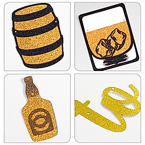 Whiskey themed Aged to Perfection Birthday Party Supplies for Men, Black Gold Cheer and Beer Themed Whiskey Birthday Party Banner Decorations
